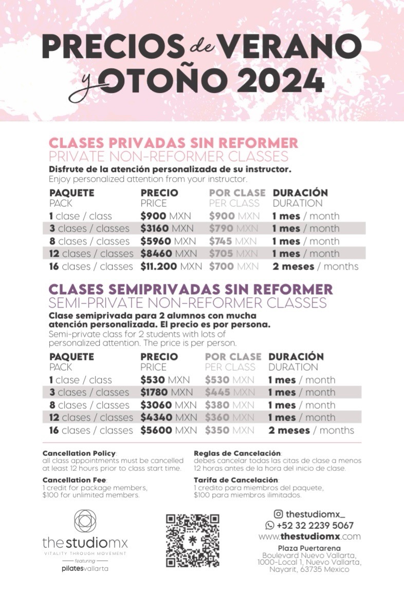 Class Pricing - The Studio MX